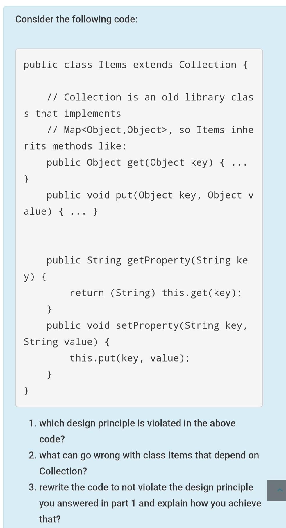 Solved Consider the following code: public class Items | Chegg.com