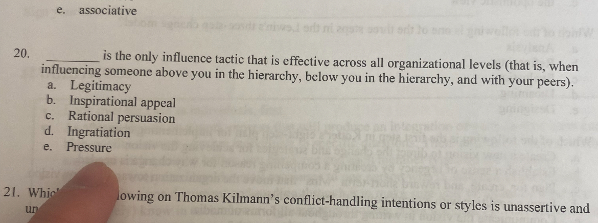 Solved 20. ﻿is the only influence tactic that is effective | Chegg.com