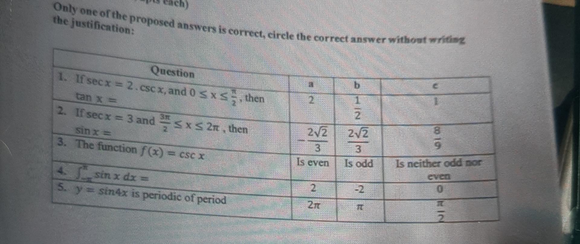 Solved Only one of the proposed answers is correct, circle | Chegg.com