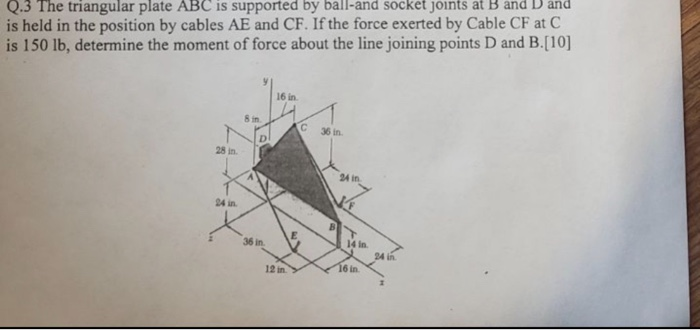 Solved Q.3 The triangular plate ABC is supported by ball and | Chegg.com