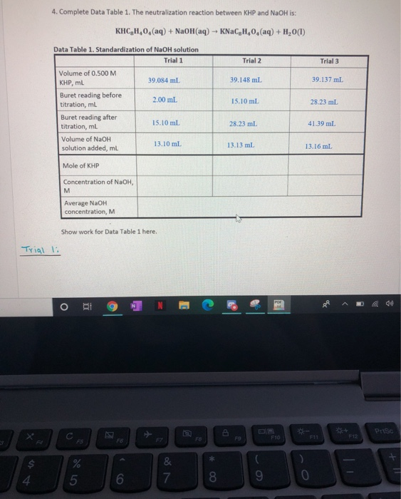 Solved 4. Complete Data Table 1. The neutralization reaction | Chegg.com