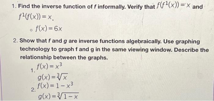 Solved 1. Find the inverse function of f informally. Verify | Chegg.com