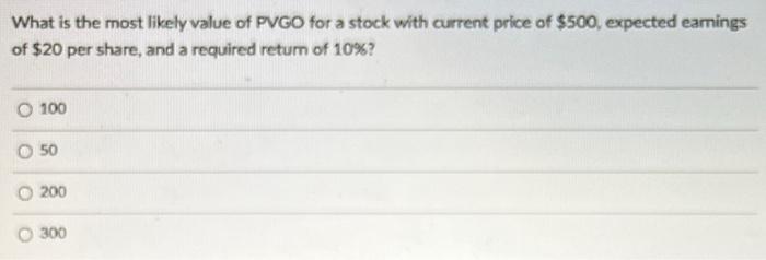 Solved What is the most likely value of PVGO for a stock | Chegg.com