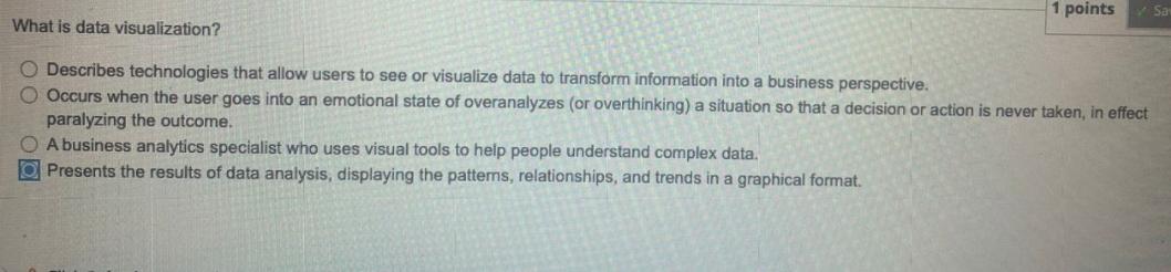 Solved What is data visualization?Describes technologies | Chegg.com