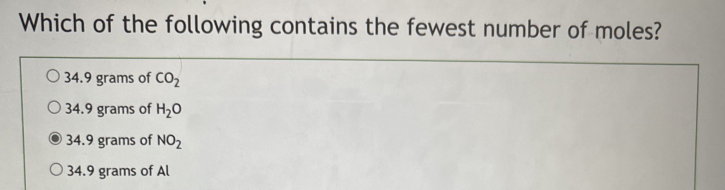 Solved Which of the following contains the fewest number of | Chegg.com