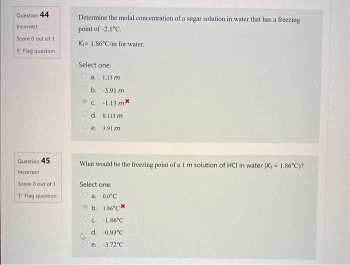 Solved Question 44 Determine the molal concentration of a | Chegg.com