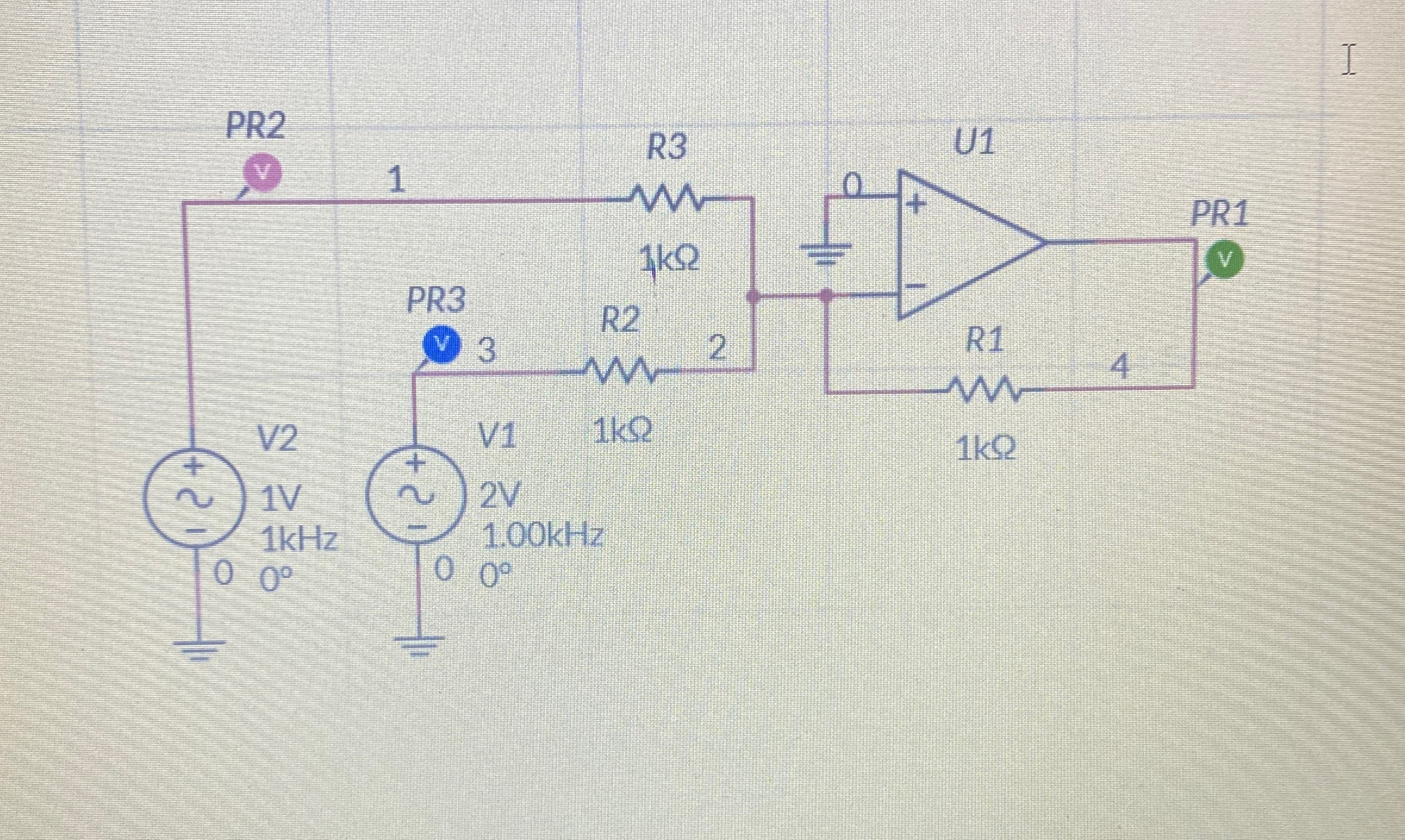 Solved Part 1In Multisim, build a 2-input summing amplifier | Chegg.com