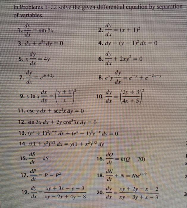 Solved In Problems 1-22 solve the given differential | Chegg.com