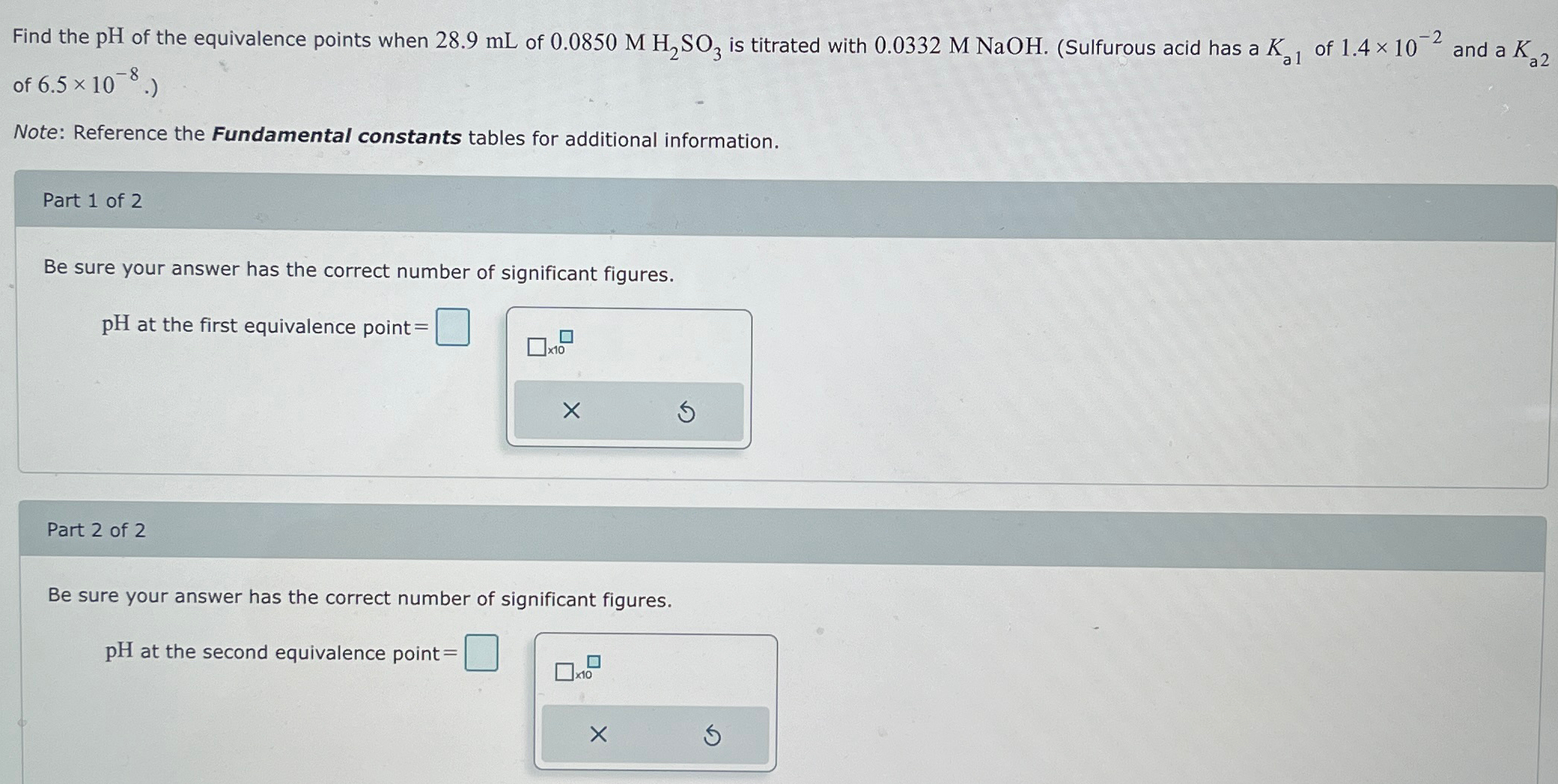 Find the pH ﻿of the equivalence points when 28.9mL | Chegg.com