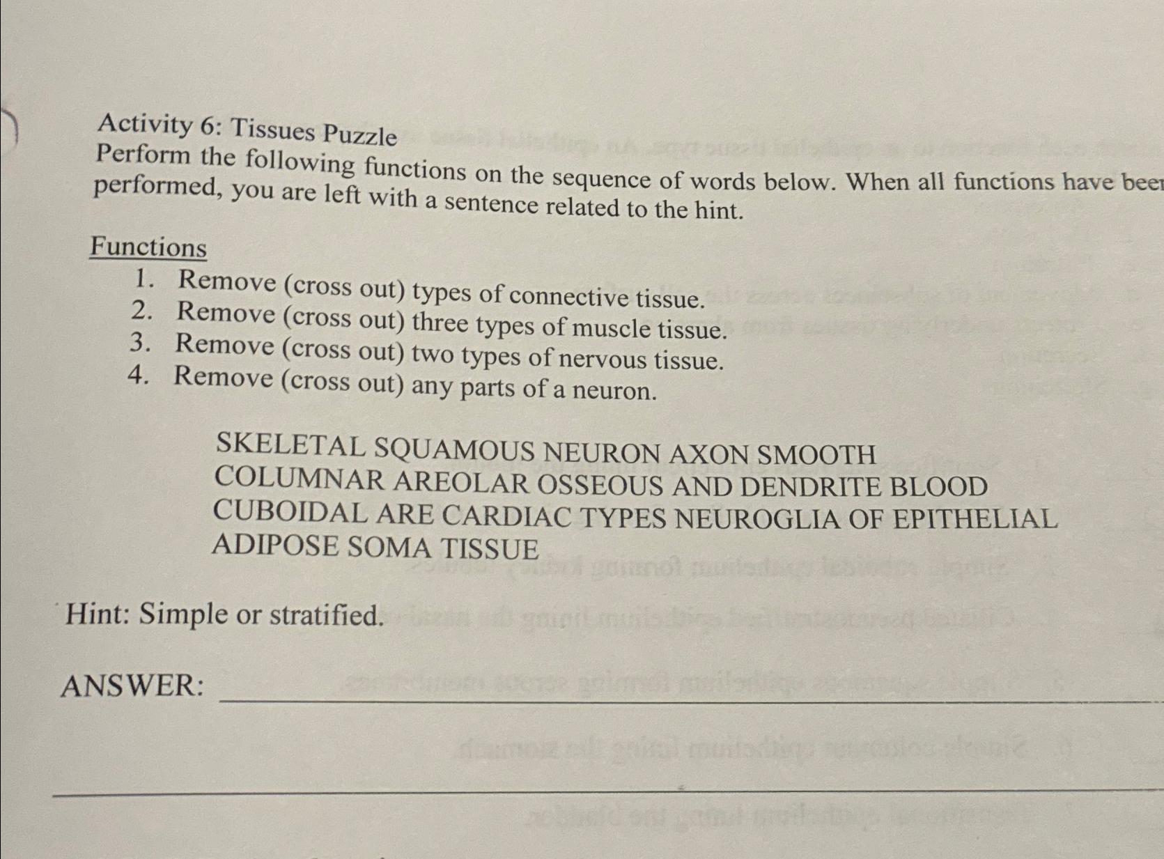 Solved Activity 6: Tissues PuzzlePerform the following | Chegg.com