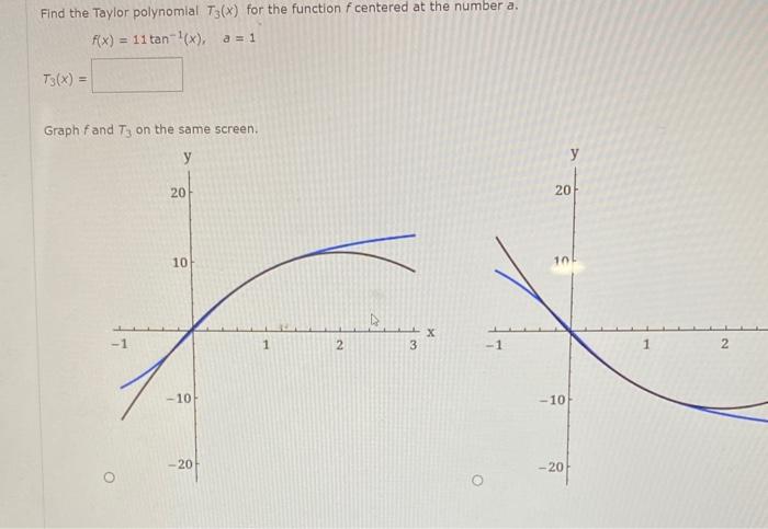 Solved f(x)=11tan−1(x),a=1T3(x)= Graph f and T3 on the same | Chegg.com