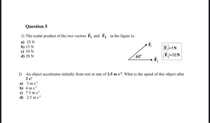 Solved 1) The scalar product of the two vectors F1 and F2 in | Chegg.com