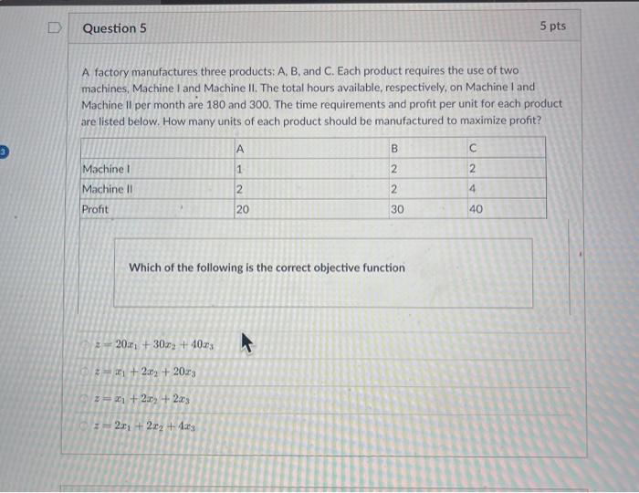 A factory manufactures three products: A, B, and C. | Chegg.com