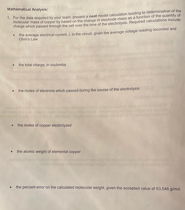 Solved Mathematical Analysis: 1. For the data acquired by | Chegg.com