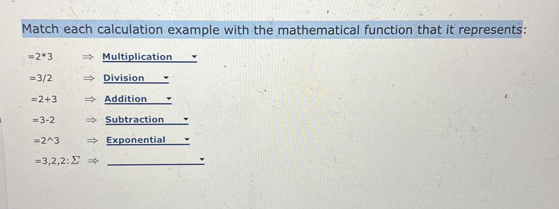 Solved Match each calculation example with the mathematical | Chegg.com