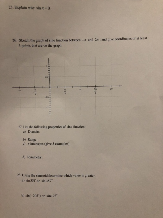 Solved 25. Explain why sin =0. 26. Sketch the graph of sine | Chegg.com