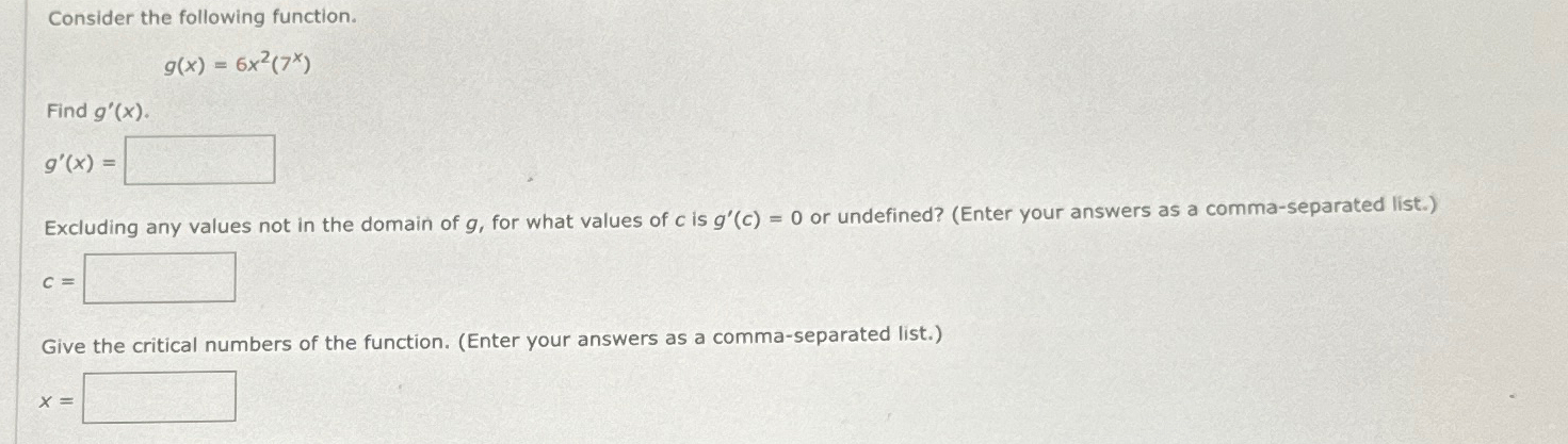 Solved Consider the following function.g(x)=6x2(7x)Find | Chegg.com