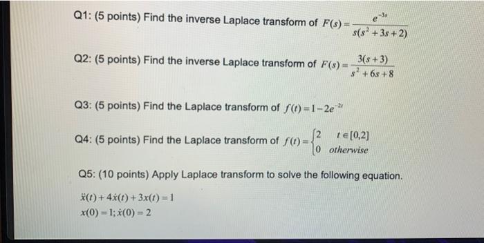 Solved Q1: (5 points) Find the inverse Laplace transform of | Chegg.com