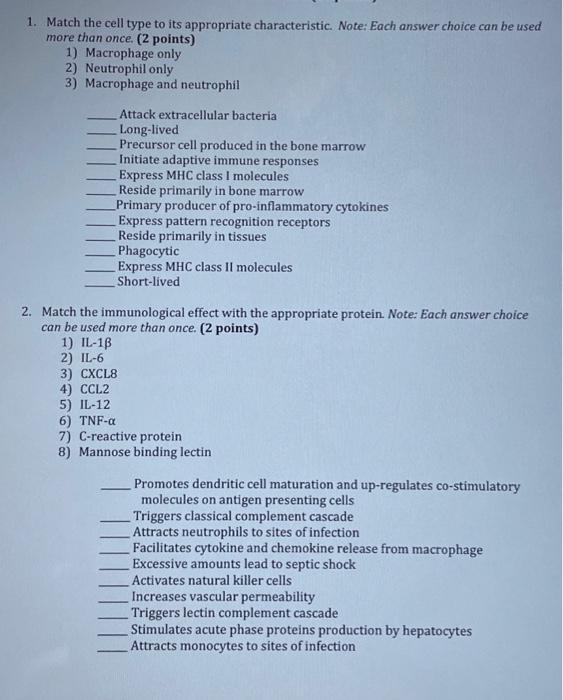 Solved 1. Match the cell type to its appropriate | Chegg.com