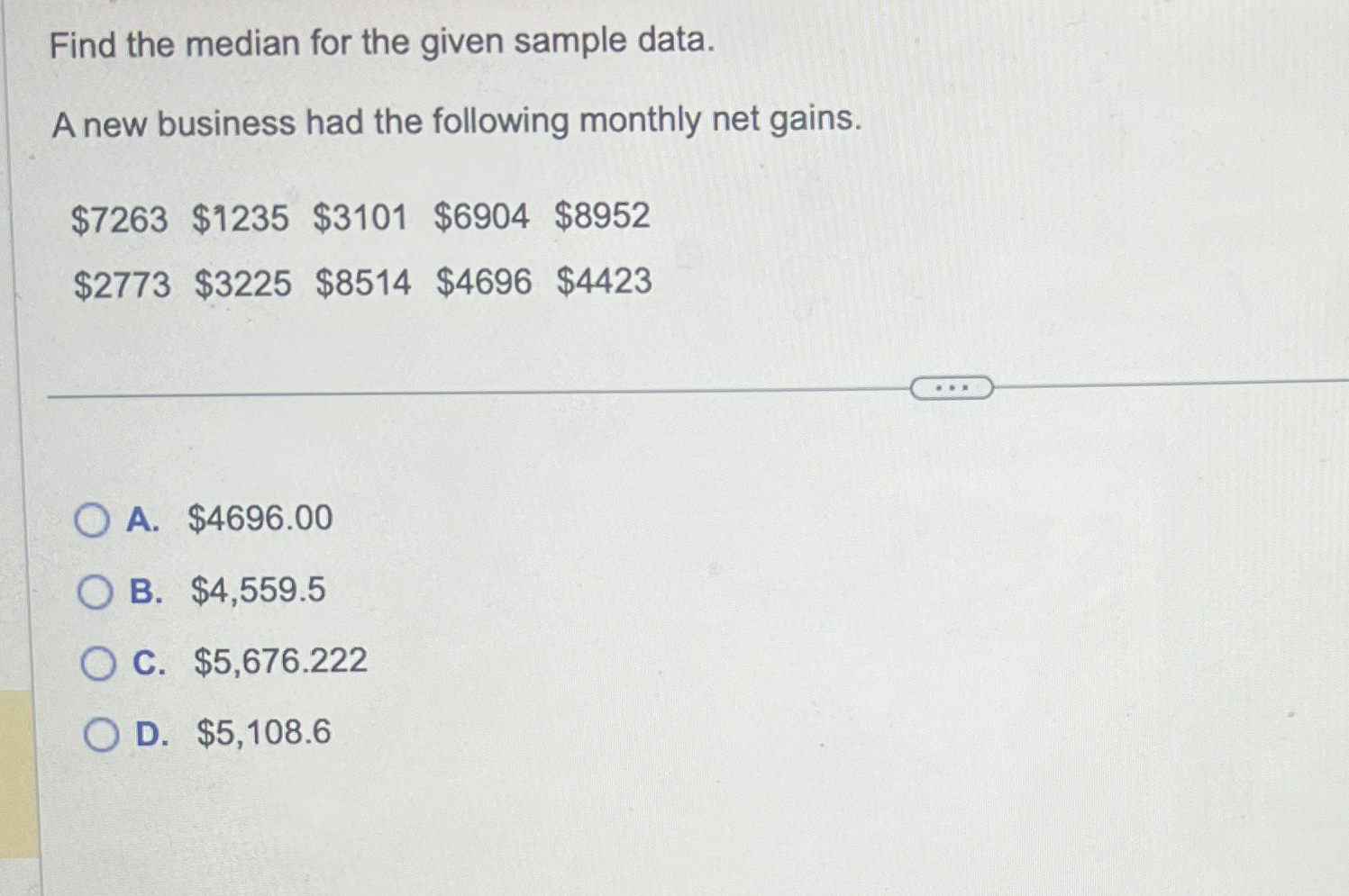 Solved Find the median for the given sample data.A new | Chegg.com