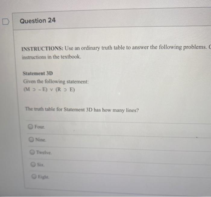 Solved Question 24 INSTRUCTIONS: Use an ordinary truth table | Chegg.com