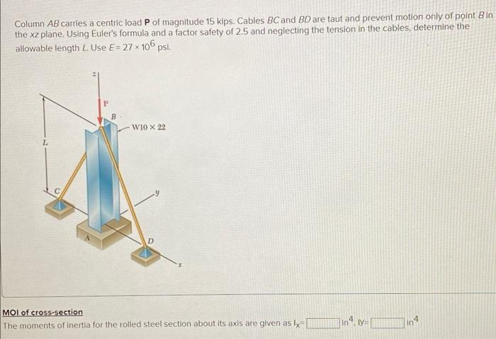 Solved Column AB carries a centric load P of magnitude 15 | Chegg.com