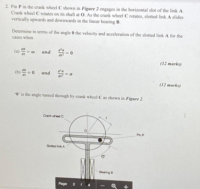 Solved 2. Pin P in the crank wheel C shown in Figure 2 | Chegg.com