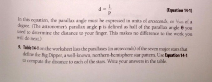 Solved miles 9. Table 14-1 Parallaxes of Big Dipper Stars | Chegg.com