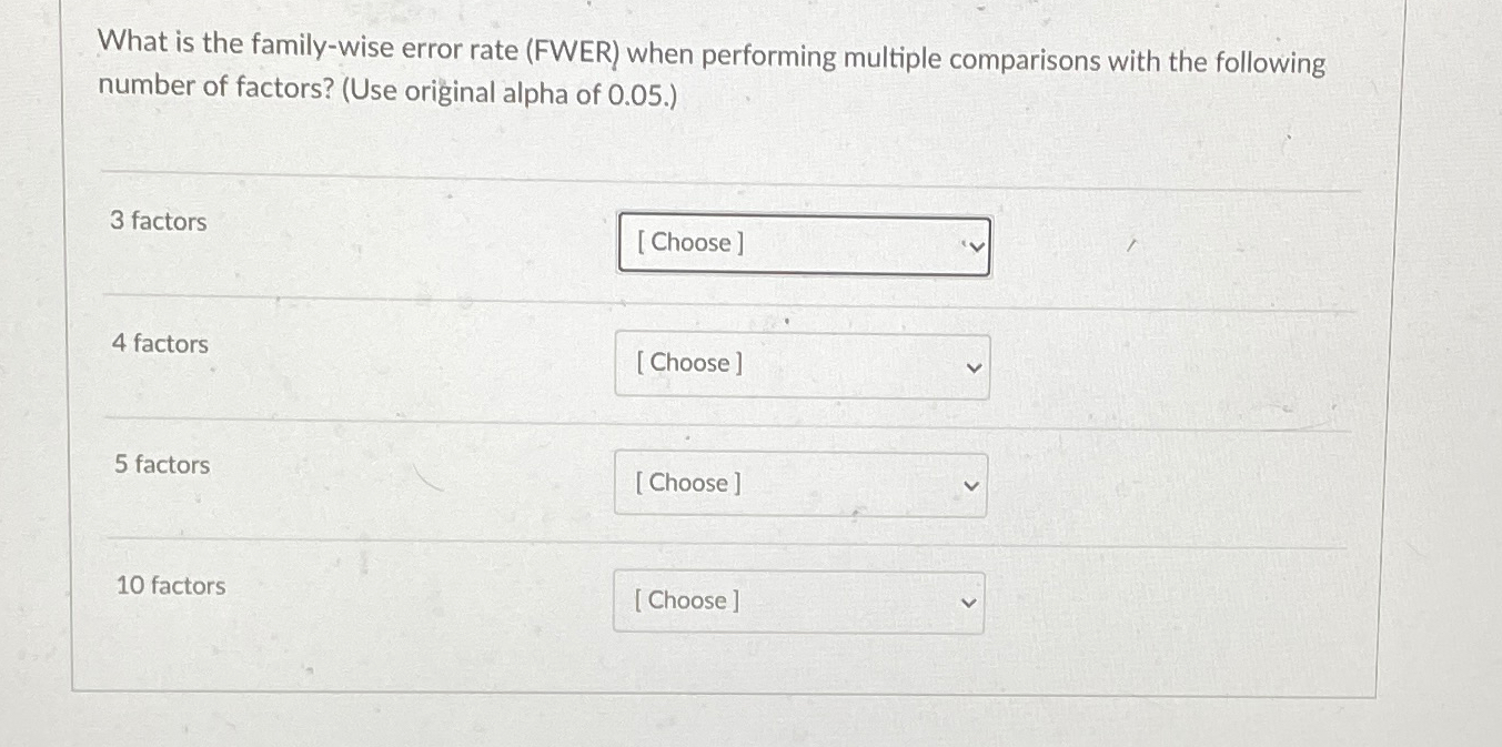 Solved What is the family-wise error rate (FWER) ﻿when | Chegg.com