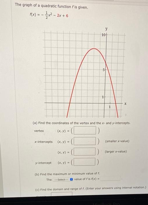 Solved The graph of a quadratic function fis given. AX) == | Chegg.com