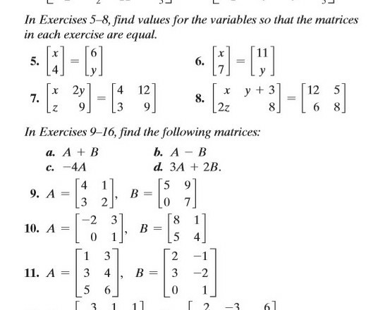 Solved In Exercises 5 8 Find Values For The Variables So 1370
