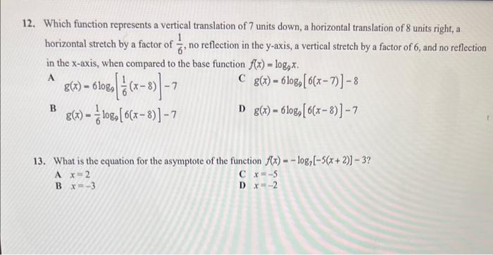 Solved 2. Which function represents a vertical translation | Chegg.com