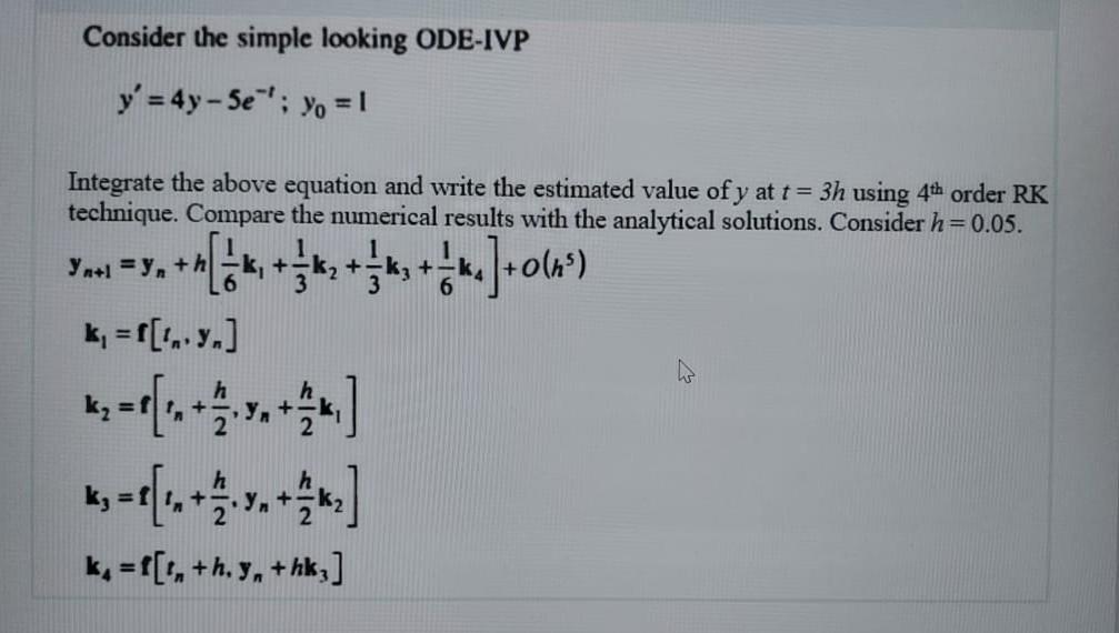 Solved Consider the simple looking ODE-IVP y' = 4y - 5e': y | Chegg.com