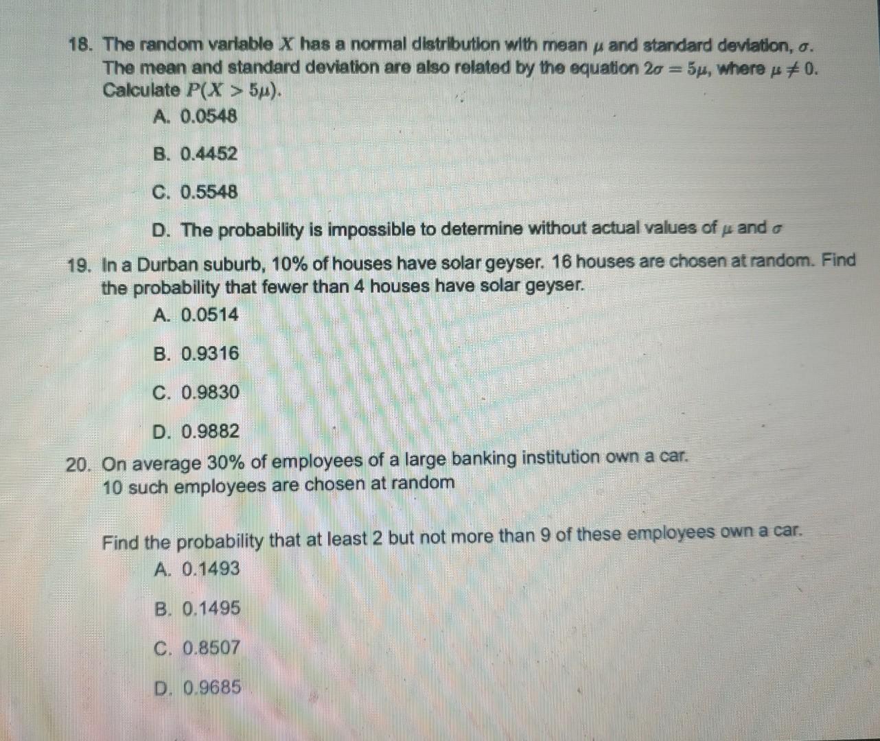 Solved 18. The random variable X has a normal distribution | Chegg.com