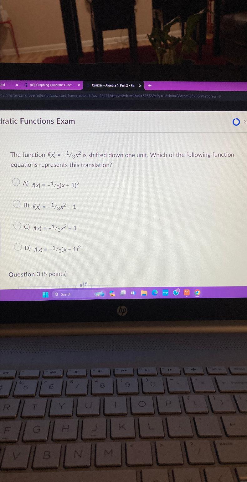 Solved dratic Functions ExamThe function f(x)=-13x2 ﻿is | Chegg.com