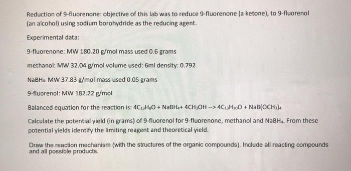 Solved Reduction of 9-fluorenone: objective of this lab was | Chegg.com