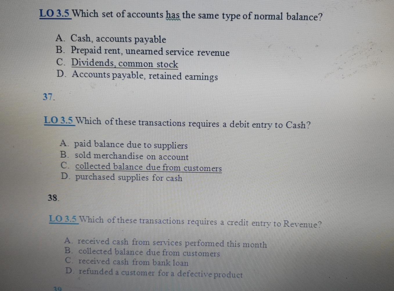 Solved LO 3 5 Which Set Of Accounts Has The Same Type Of Chegg