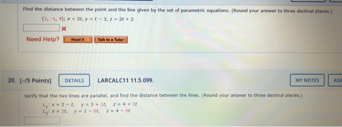 Solved Find the distance between the point and the line | Chegg.com