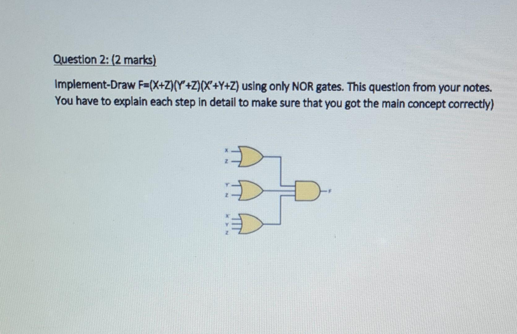 Solved Implement Draw Fxzy′zxyz Using Only Nor 