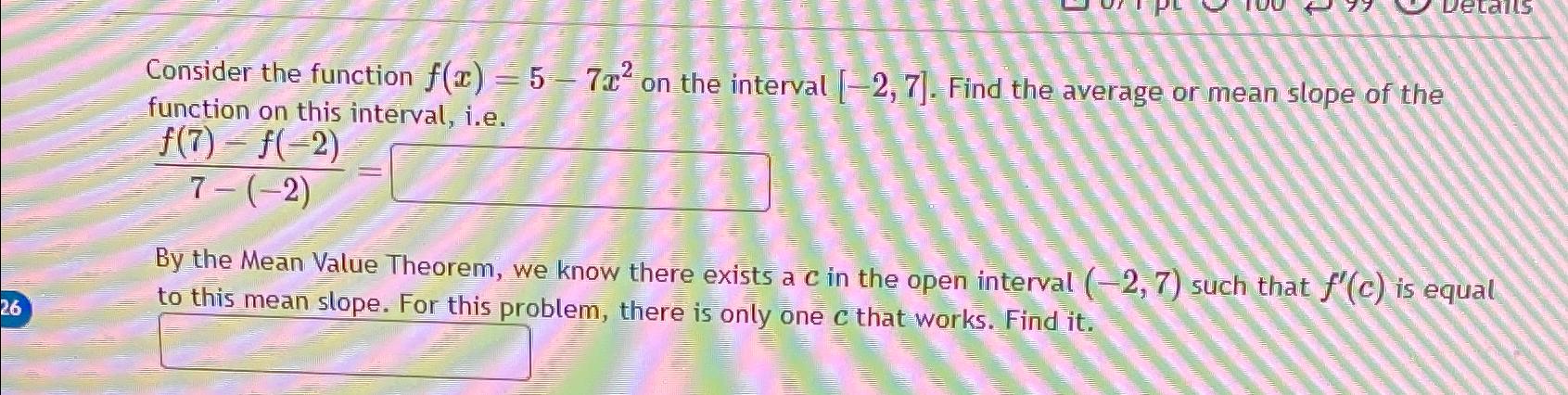 Solved Consider the function f(x)=5-7x2 ﻿on the interval | Chegg.com