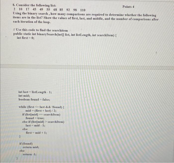 Solved 8. Consider the following list: | Chegg.com