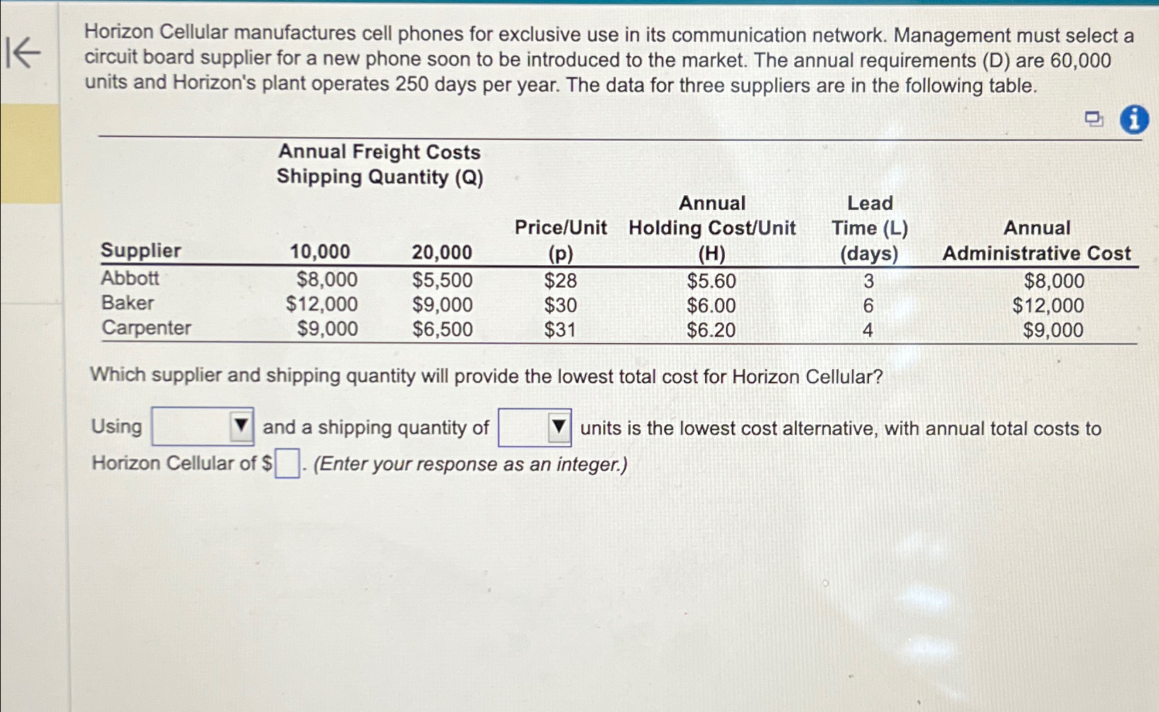 Solved Horizon Cellular manufactures cell phones for | Chegg.com