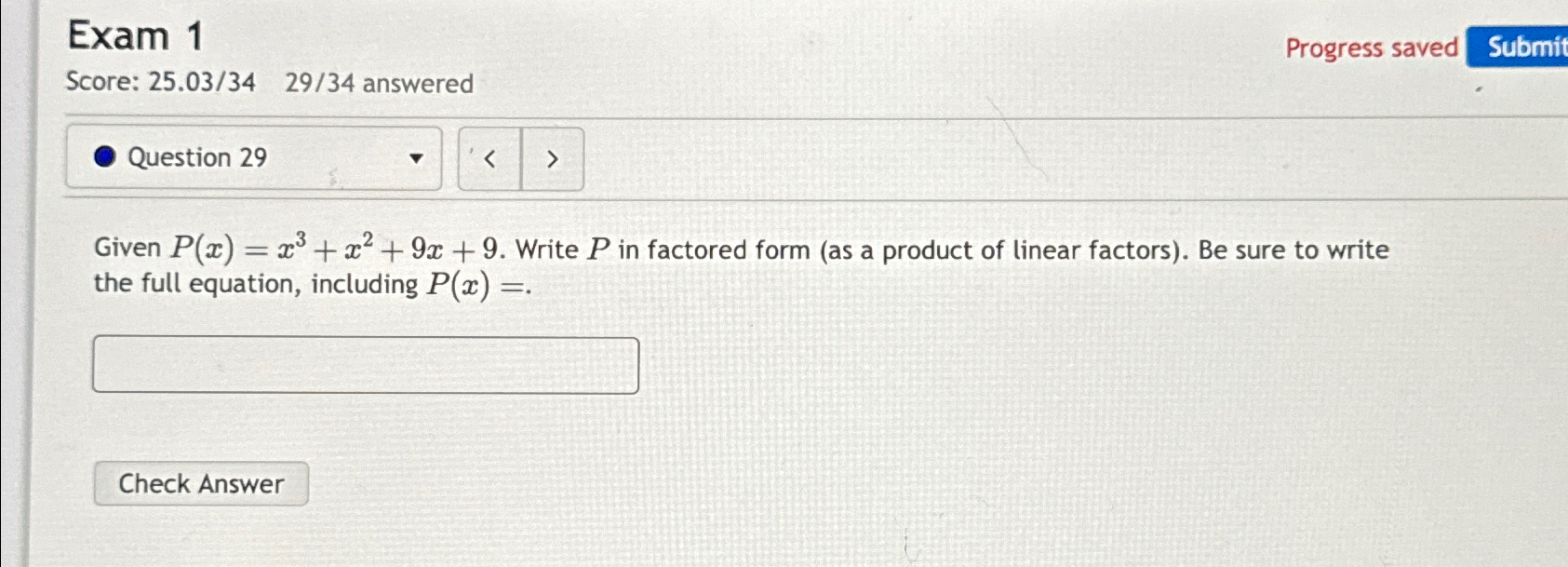 Solved Exam 1Progress savedScore: 25.03/34 29/34 | Chegg.com