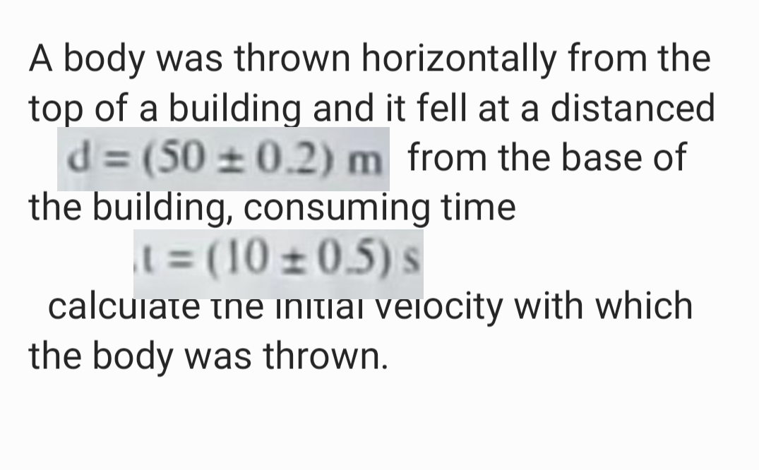 Solved A body was thrown horizontally from the top of a | Chegg.com