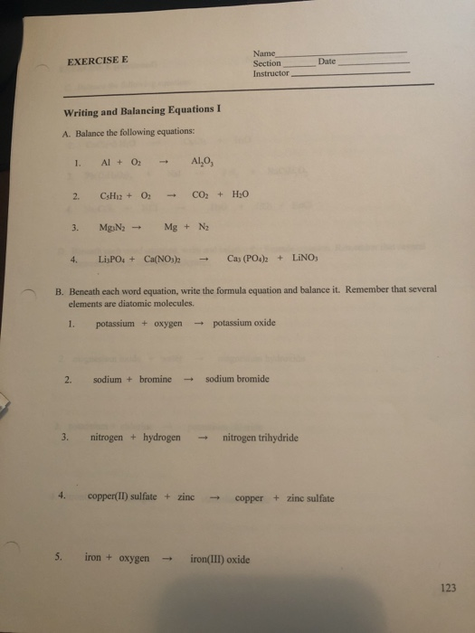 Solved EXERCISE E Name Section Instructor Date Writing and | Chegg.com