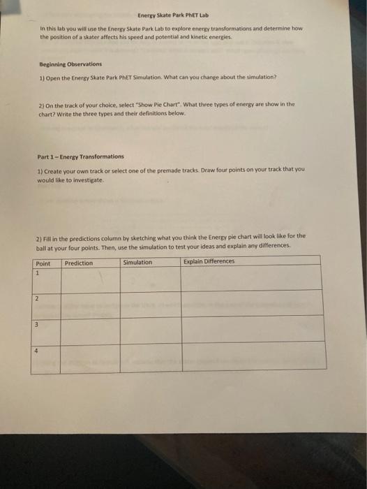 Solved Energy Skate Park PhET Lab In this tab you will use | Chegg.com