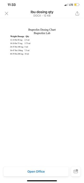 Solved 11:33 il LTE Х Ibu dosing aty DOCX - 12 KB | Chegg.com