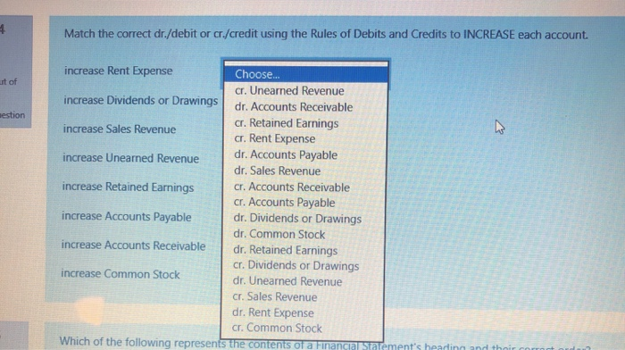 Solved 4 Match the correct dr./debit or cr./credit using the | Chegg.com
