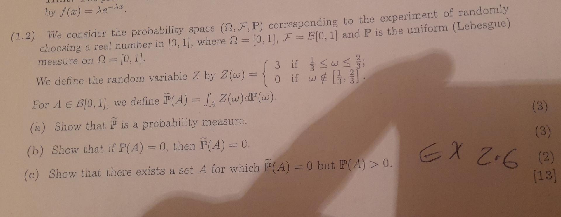 (1.2) We consider the probability space (Ω,F,P) | Chegg.com