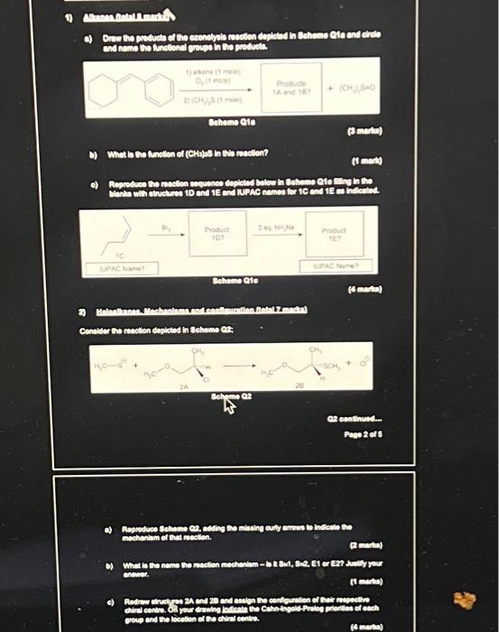 Solved 1) Alkenes total & mark a) Draw the products of the | Chegg.com